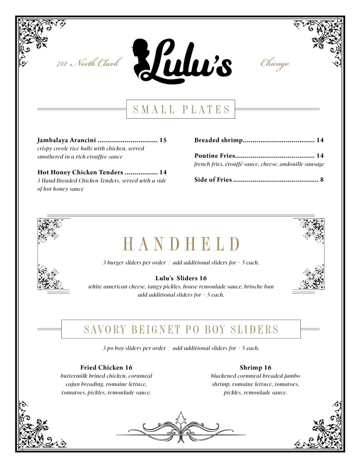Lulu's Menu • Storyville Chicago